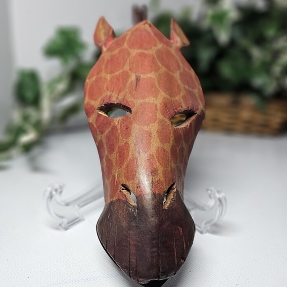 Accents | Vintage Giraffe Head Mask Wooden Kenyan African Hand Carved ...